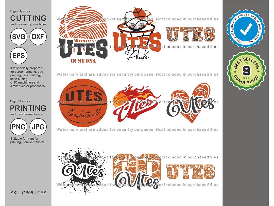Utes Svg, Utes Basketball Svg, 9-pack Utes Svg Bundle, Cut and Iron-on ...
