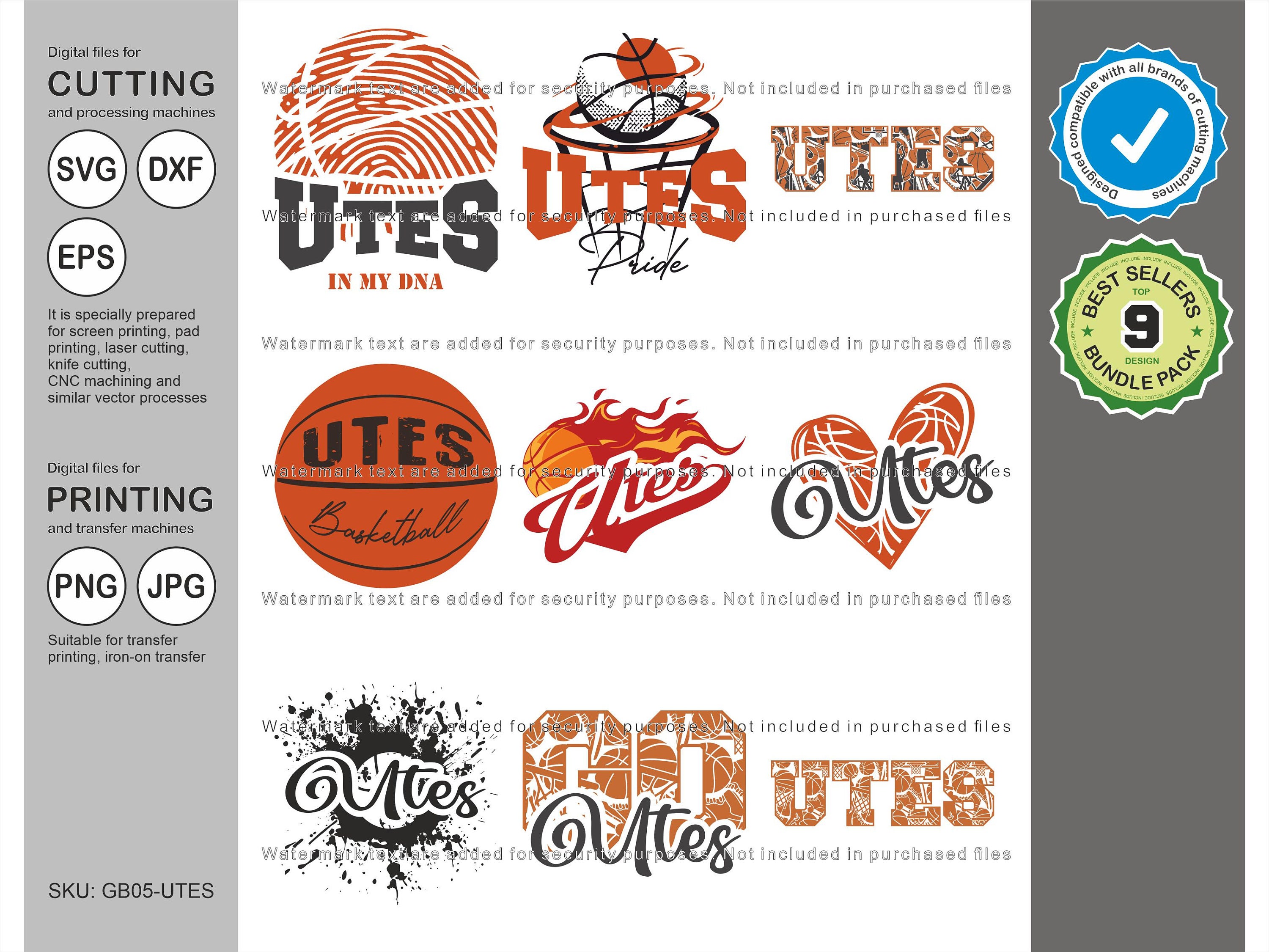 Utes Svg, Utes Basketball Svg, 9-pack Utes Svg Bundle, Cut and Iron-on ...