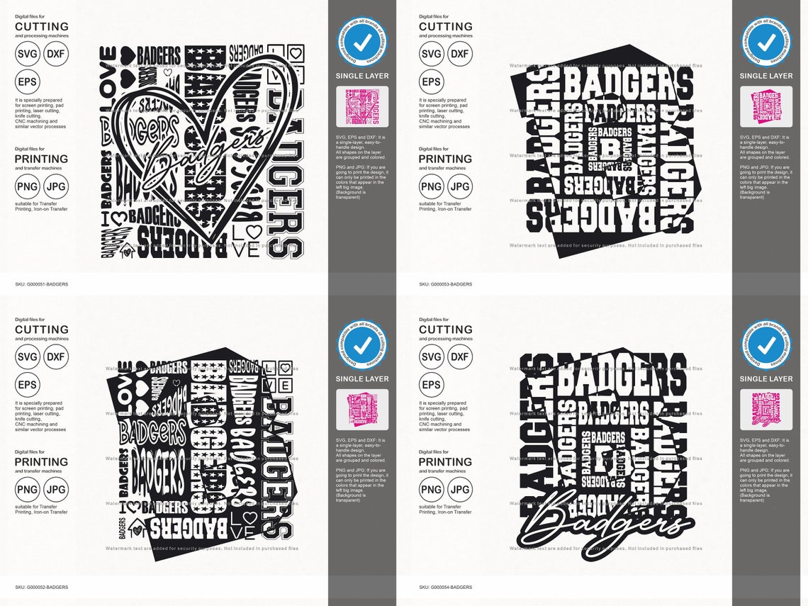 Badgers Svg, Badger 12 Typography Svg Mascot Designs Pack, Badgers ...