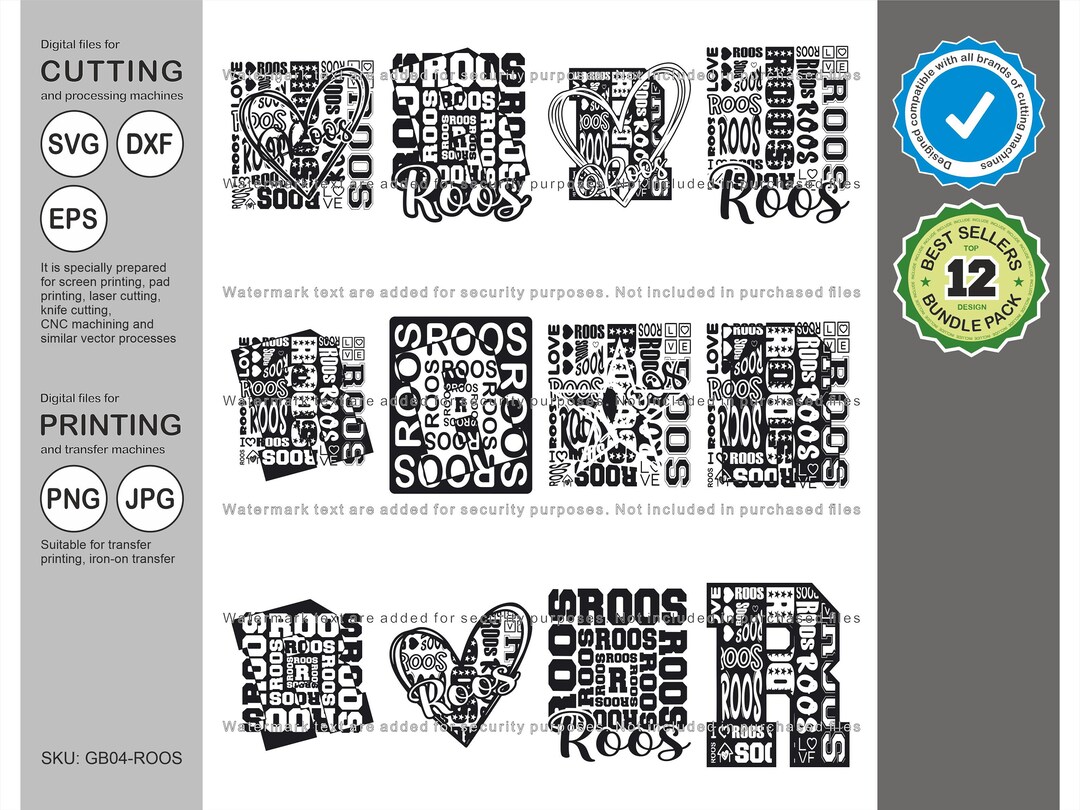 Roos Svg, Roo 12 Typography Svg Mascot Designs Pack, Roos Typography Svg Cut Files Bundle, Roos ...