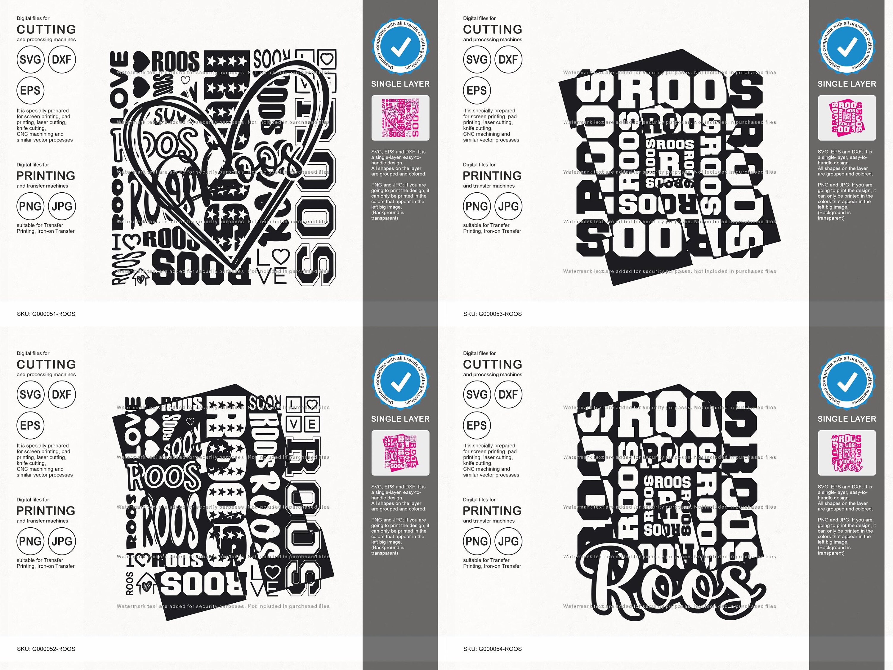 Roos Svg, Roo 12 Typography Svg Mascot Designs Pack, Roos Typography Svg Cut Files Bundle, Roos ...