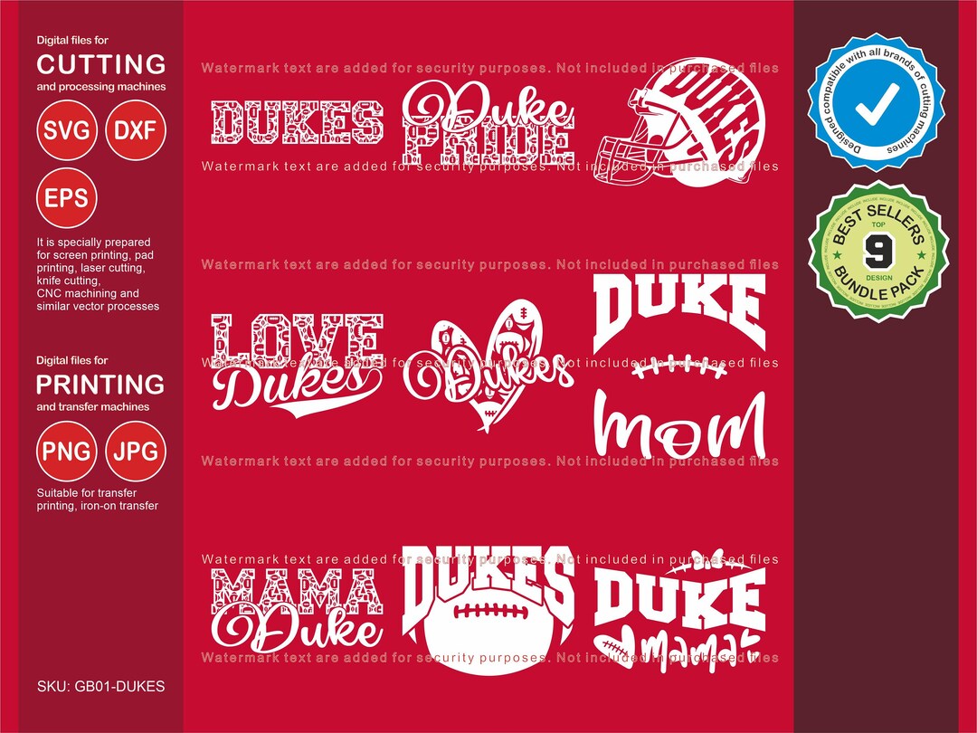 Dukes Svg Duke 9 Football Svg Mascot Designs Pack Dukes Svg - Etsy