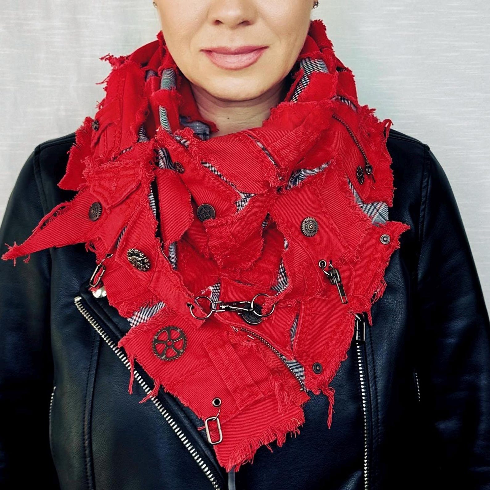 Red Ripped Denim Scarf: Punk Rock Avantgarde Burning Man Accessory - Etsy