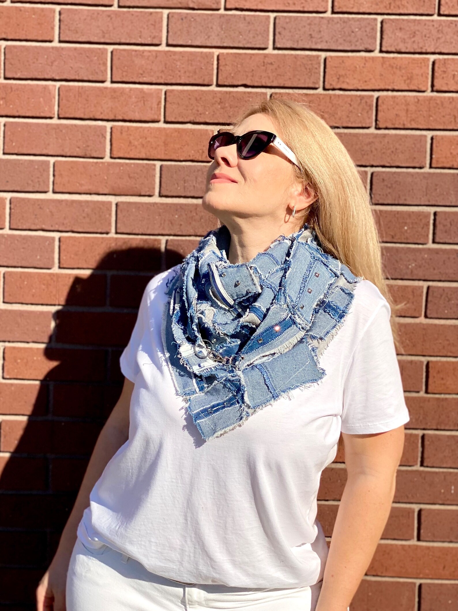 Denim Ripped Blue Scarf, Exclusive Design Scarf, Unisex, Distressed ...