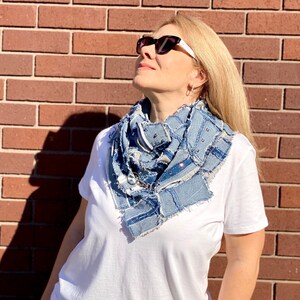 Denim Ripped Blue Scarf, Exclusive Design Scarf, Unisex, Distressed ...
