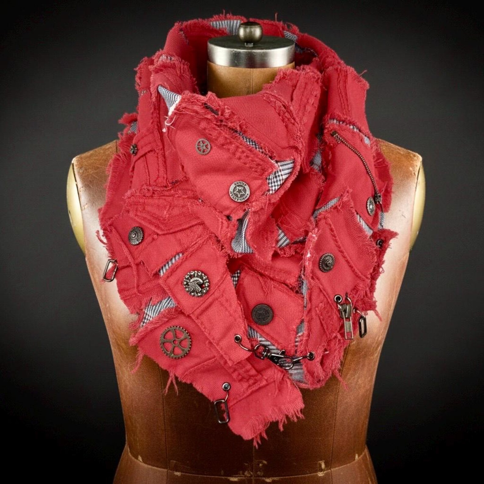 Red Ripped Denim Scarf: Punk Rock Avantgarde Burning Man Accessory - Etsy