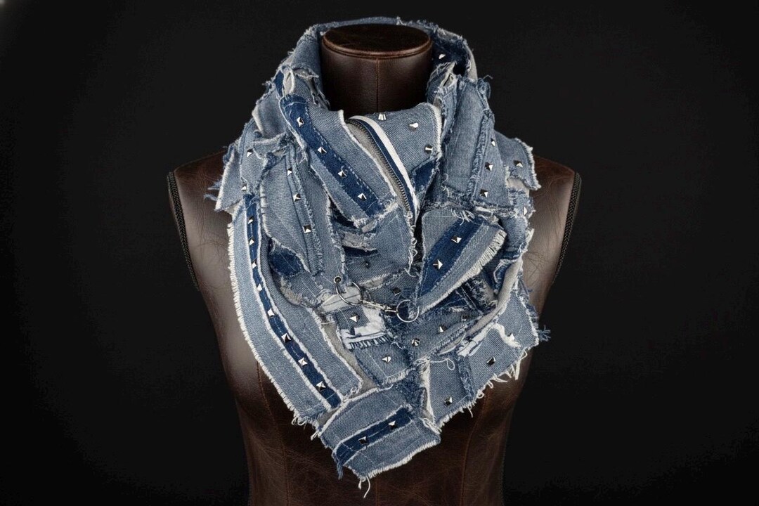 Ripped Denim Scarf: Reworked Jeans, Avantgarde Burning Man Accessory - Etsy