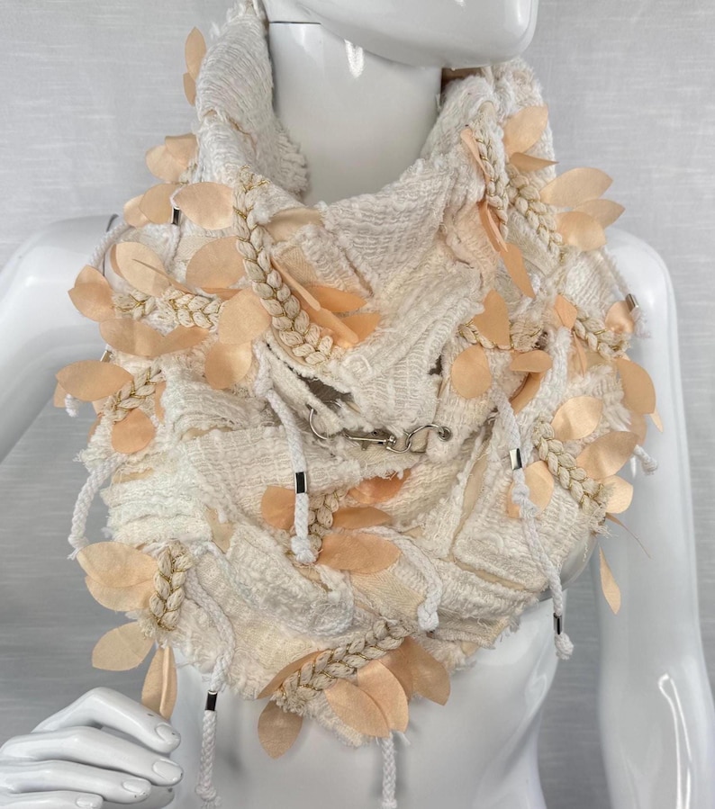 Light Beige Knitted Ripped Scarf, Distressed, Tattered Scarf, Inside ...