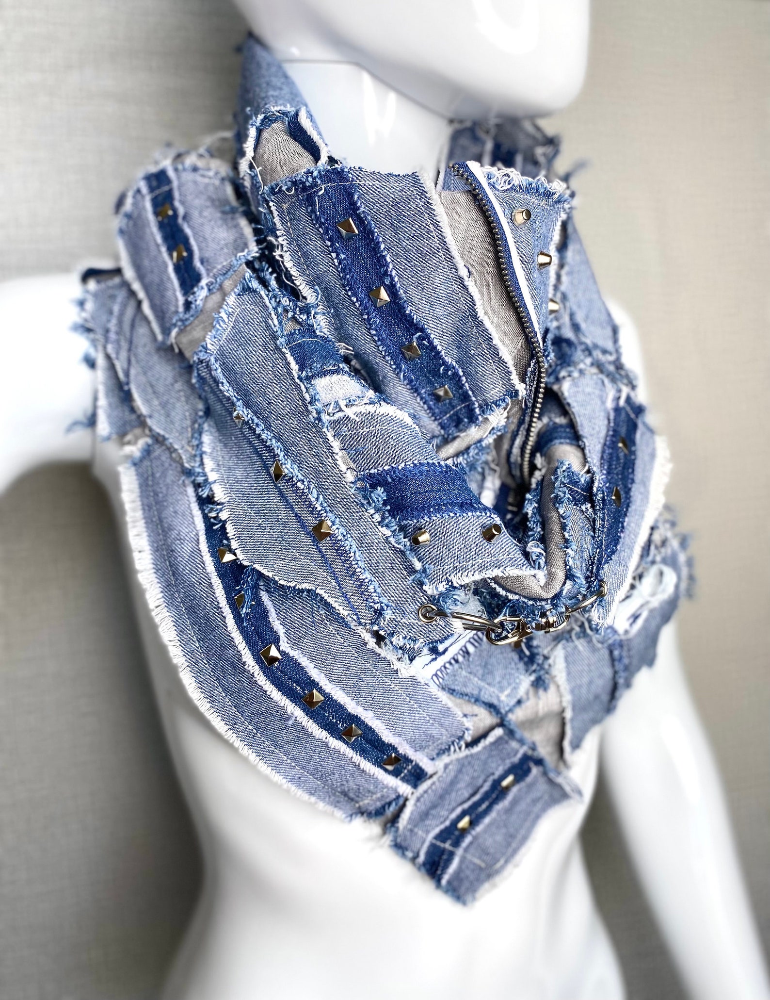Denim Ripped Blue Scarf, Exclusive Design Scarf, Unisex, Distressed ...