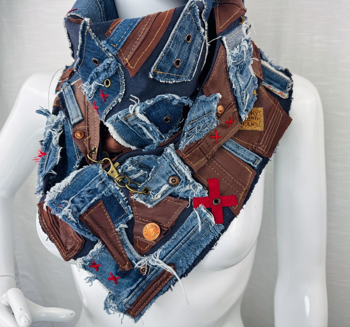 Ripped Denim Avantgarde Scarf: Post Apocalyptic Burning Man Accessory ...