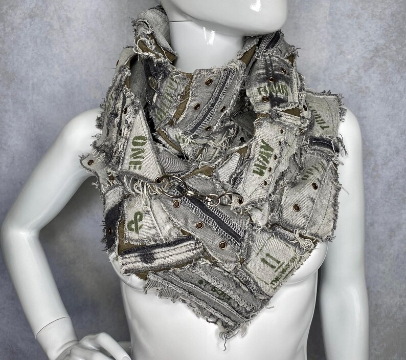 Ripped Denim Avantgarde Scarf: Post-apocalyptic Burning Man Accessory ...