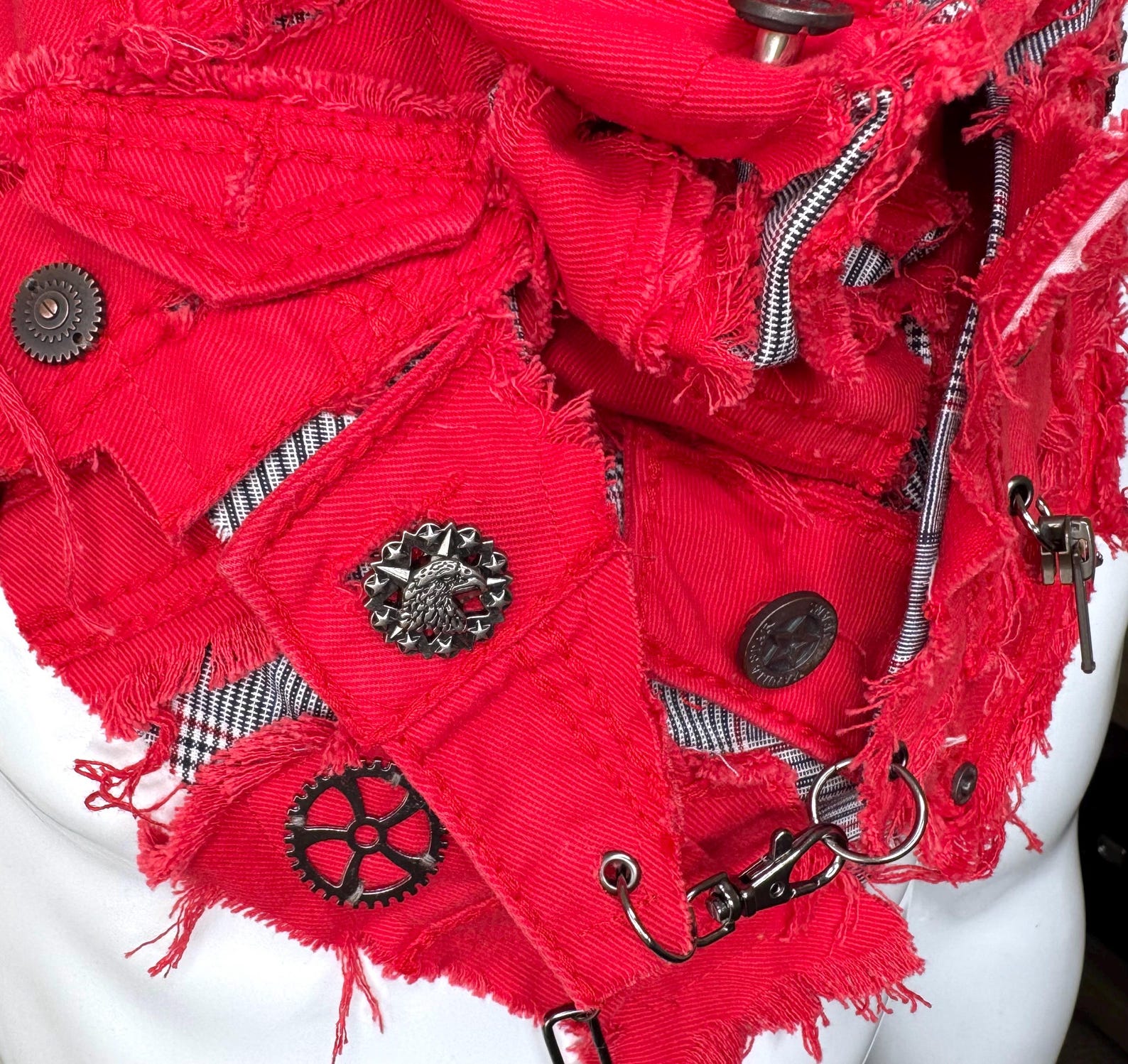 Red Ripped Denim Scarf: Punk Rock Avantgarde Burning Man Accessory - Etsy