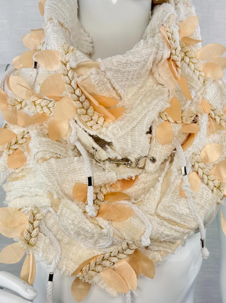 Light Beige Knitted Ripped Scarf, Distressed, Tattered Scarf, Inside ...