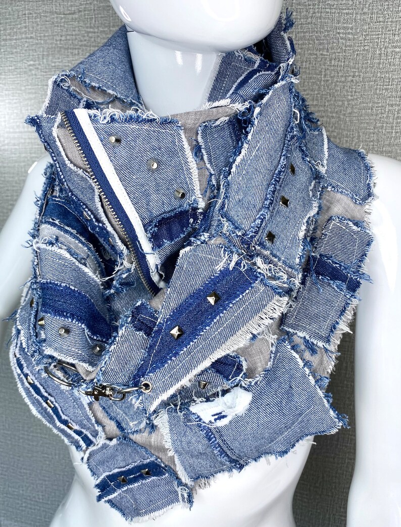 Denim Ripped Blue Scarf, Exclusive Design Scarf, Unisex, Distressed ...