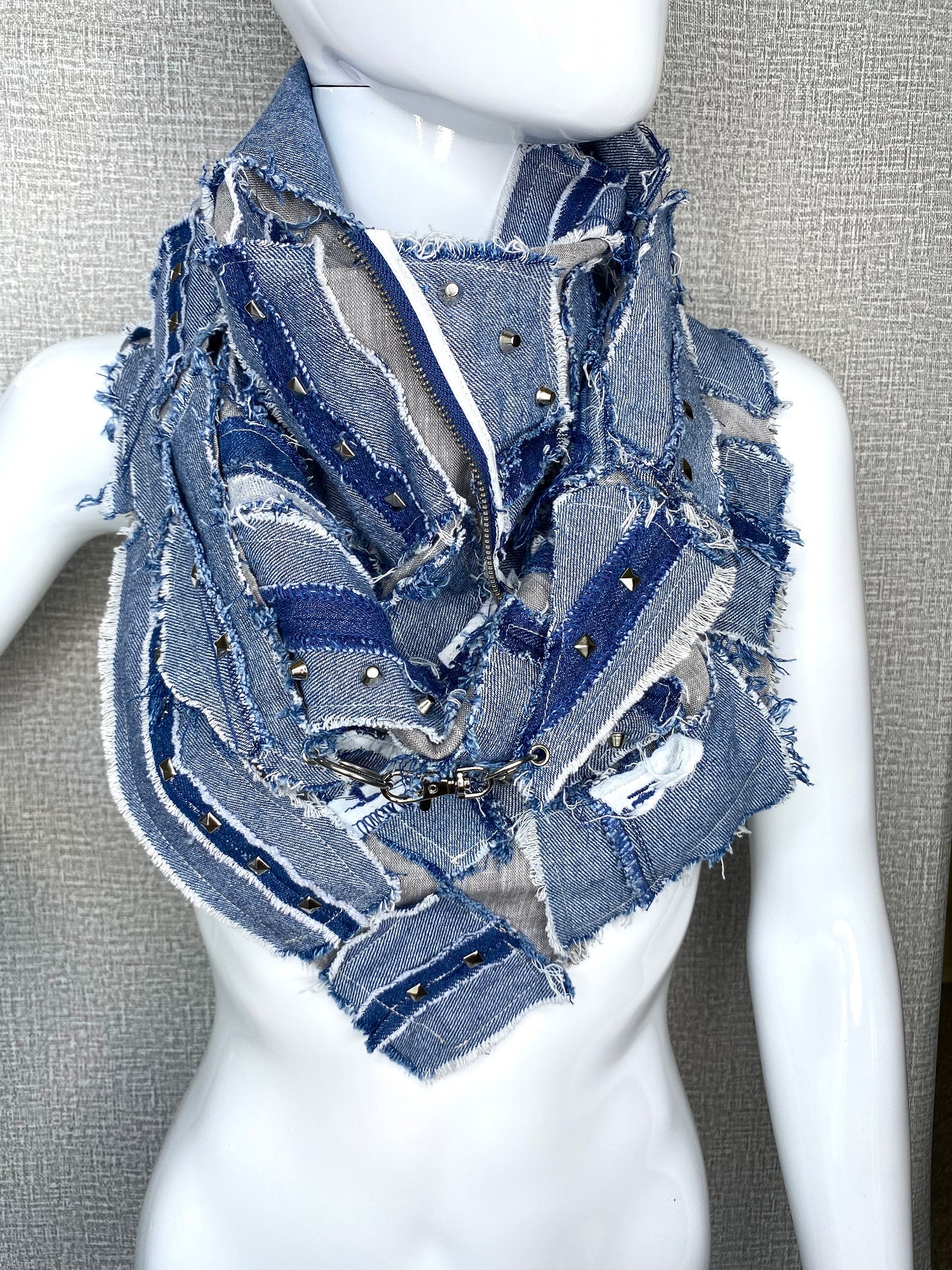 Denim Ripped Blue Scarf, Exclusive Design Scarf, Unisex, Distressed ...