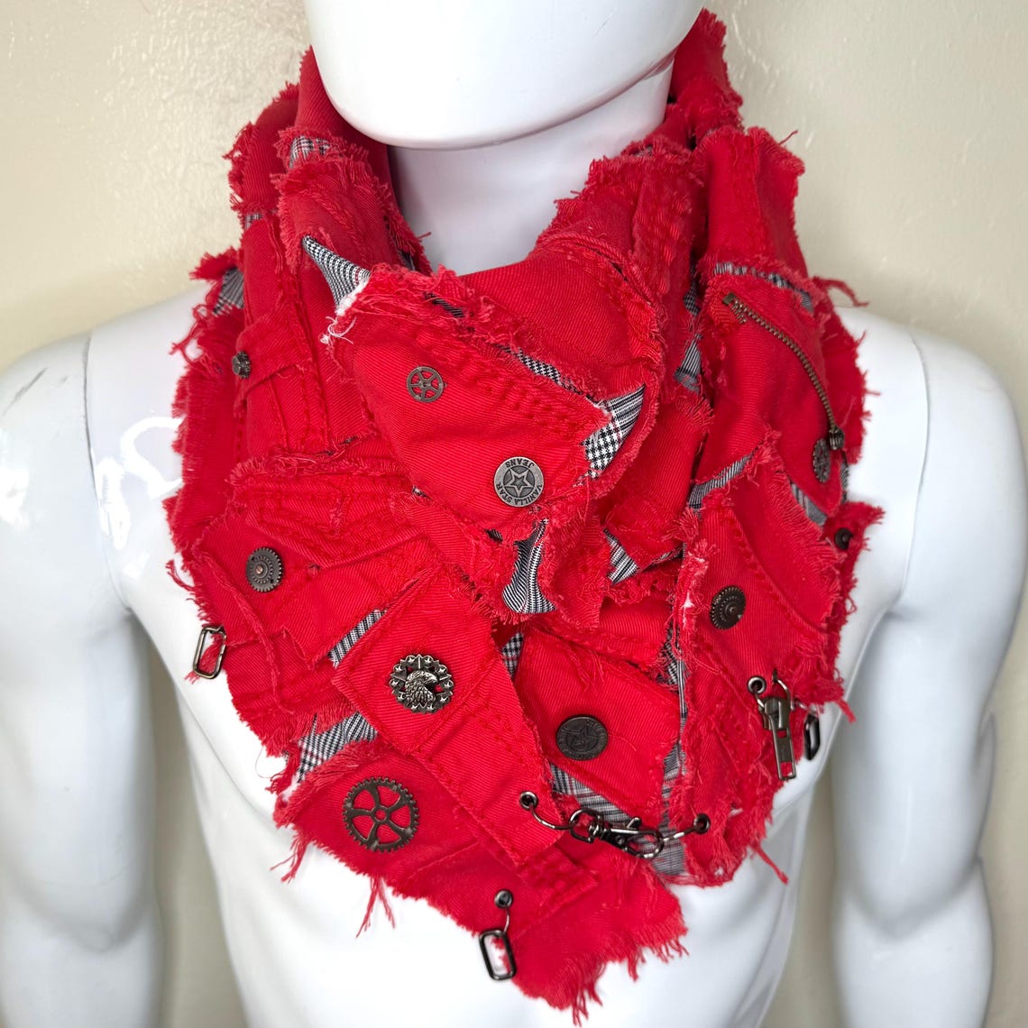 Red Ripped Denim Scarf: Punk Rock Avantgarde Burning Man Accessory - Etsy