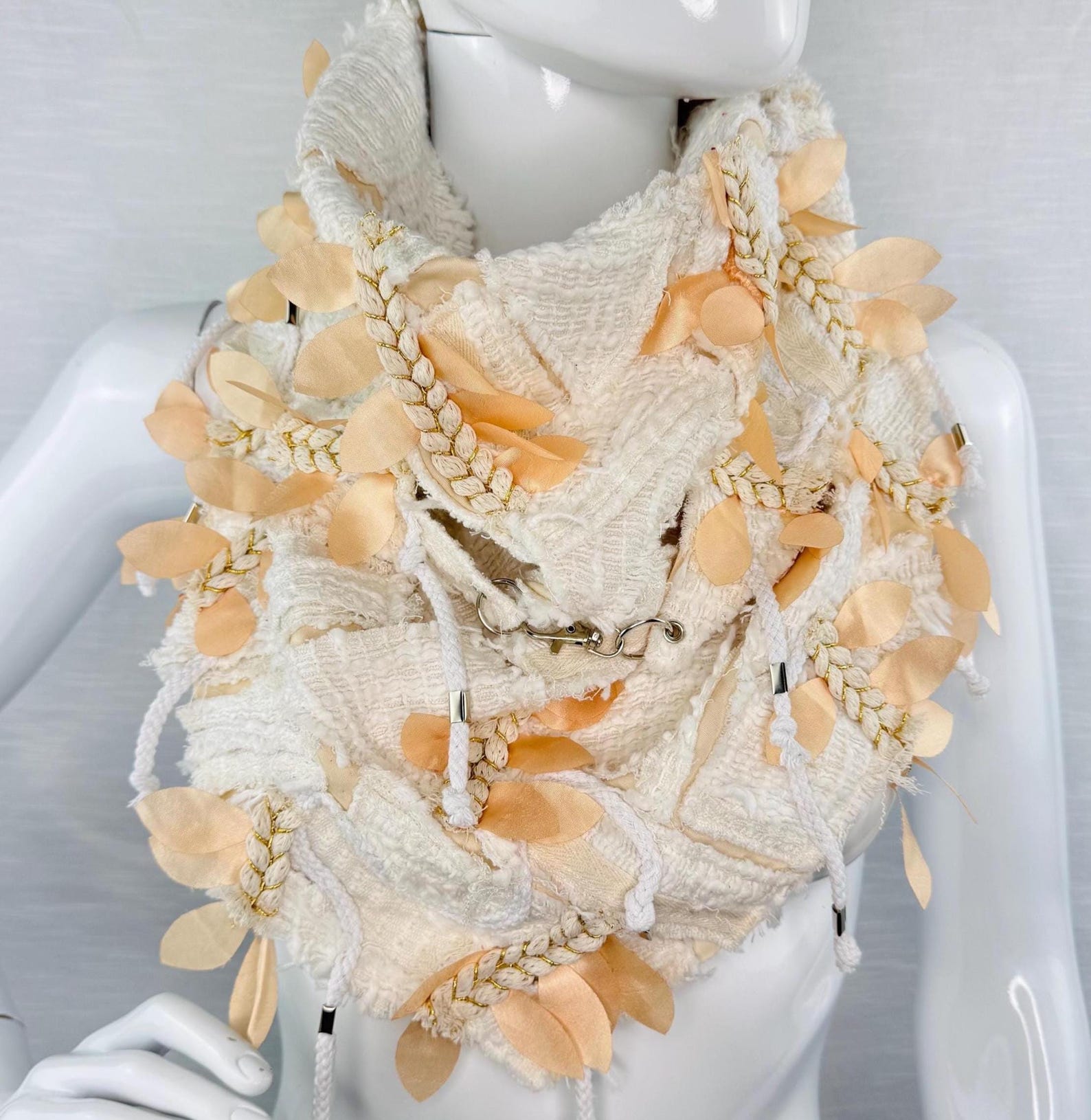 Light Beige Knitted Ripped Scarf, Distressed, Tattered Scarf, Inside ...