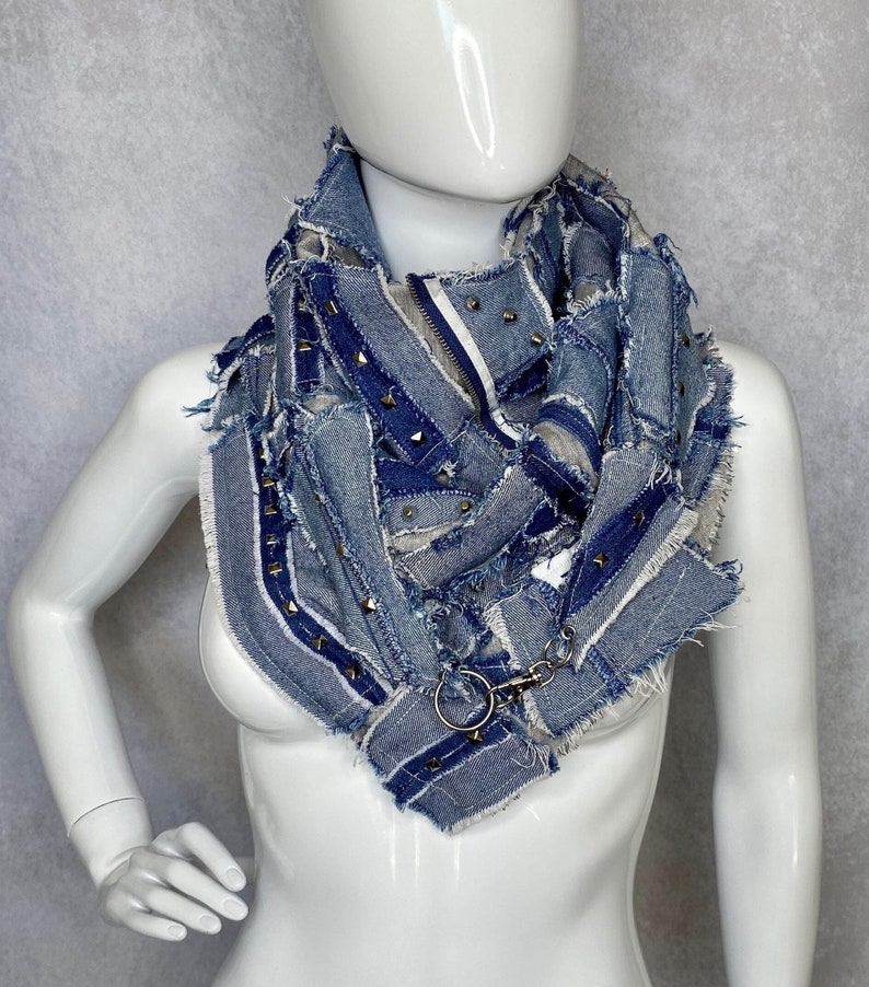 Ripped Denim Scarf: Reworked Jeans, Avantgarde Burning Man Accessory - Etsy