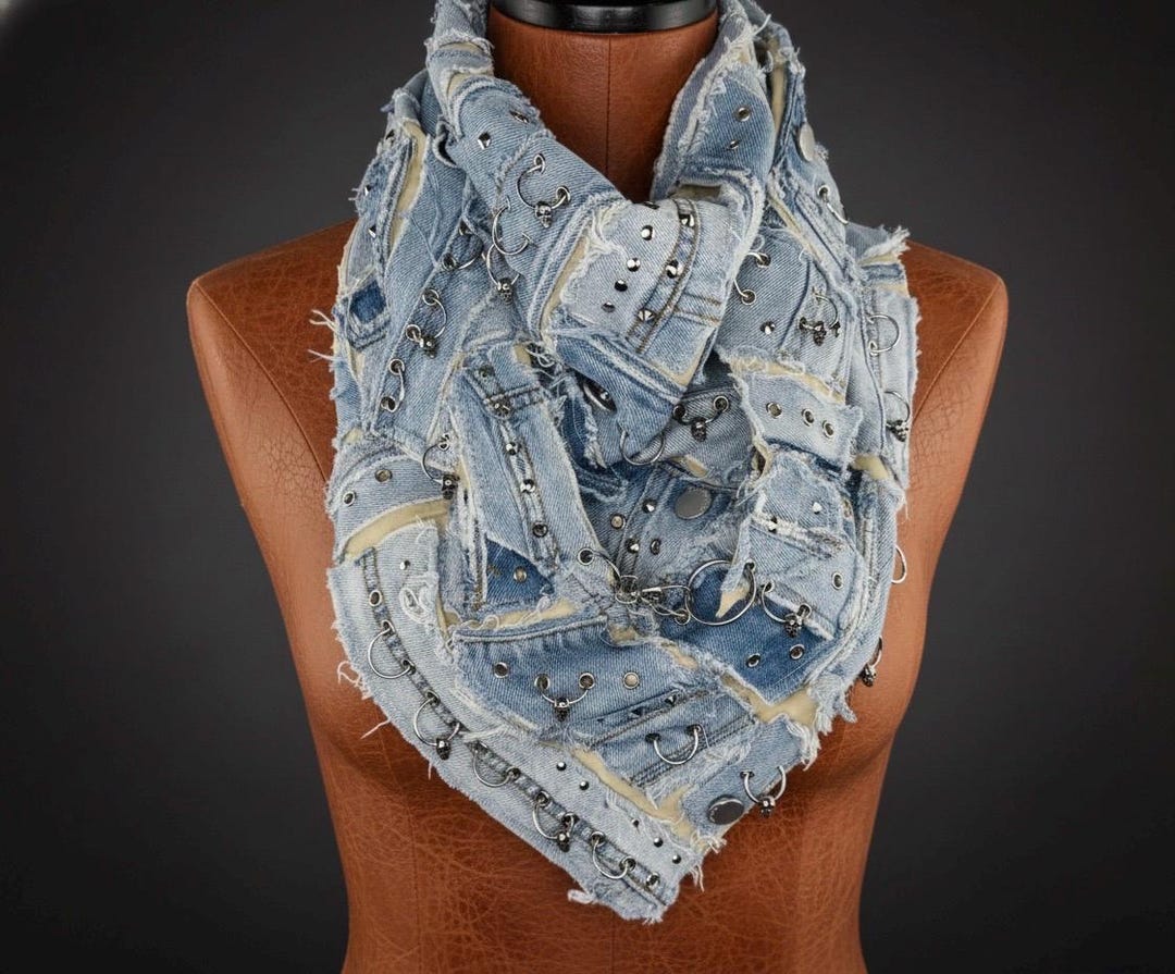 Blue Denim Ripped Scarf: Handmade Rockstar Burning Man Apocalyptic ...