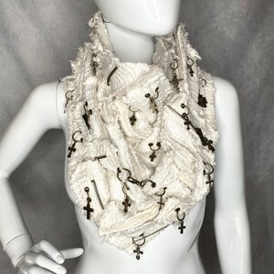 Light Beige Knitted Ripped Scarf With Bronze Crosses, Exclusive Design ...