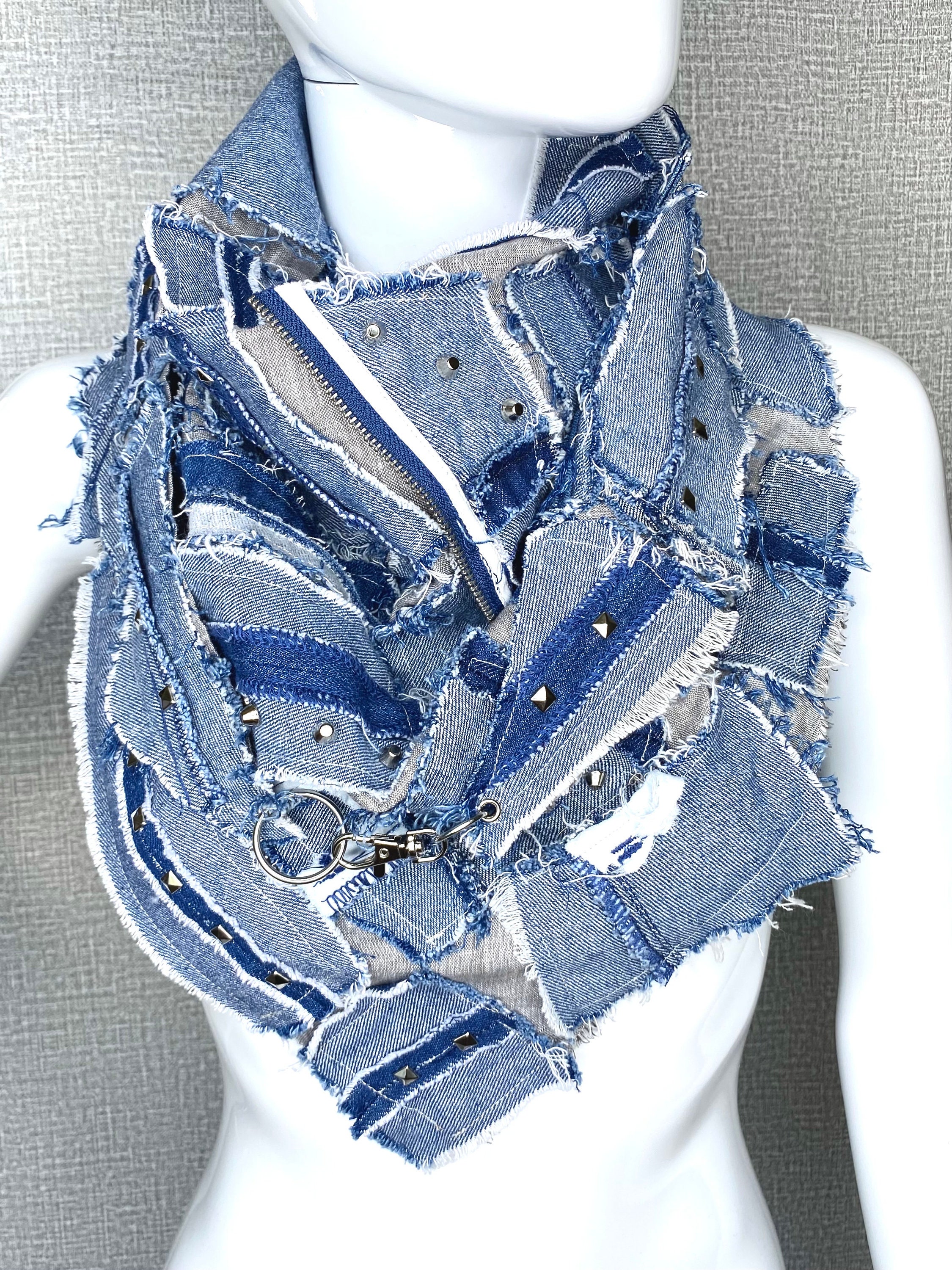 Ripped Denim Scarf: Reworked Jeans, Avantgarde Burning Man Accessory - Etsy