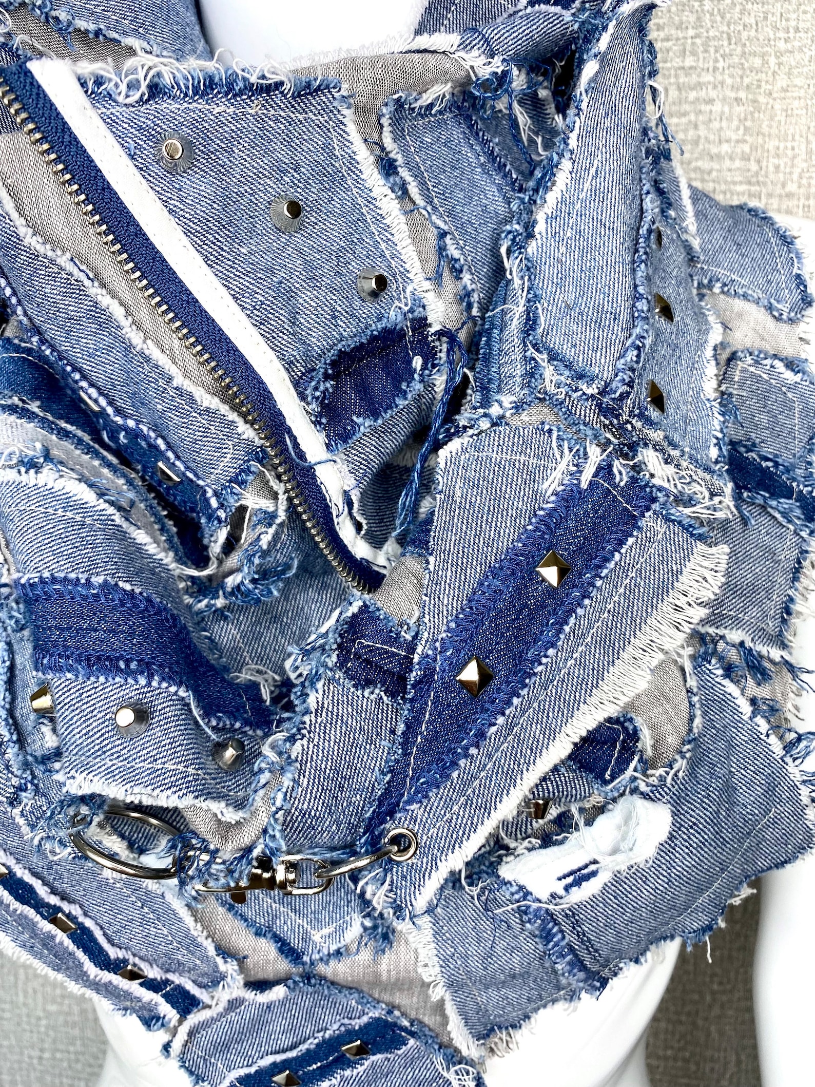 Denim Ripped Blue Scarf, Exclusive Design Scarf, Unisex, Distressed ...