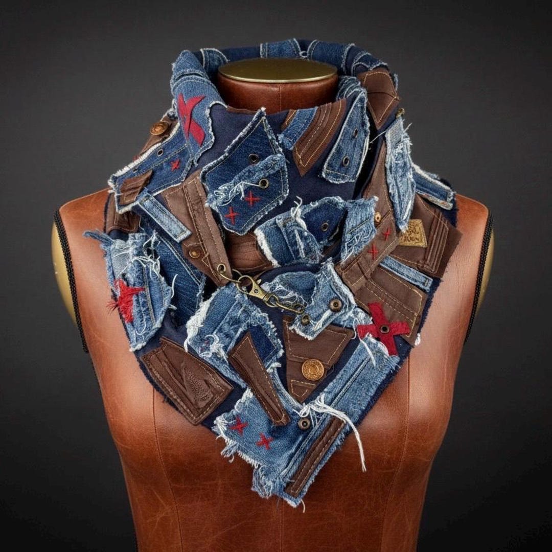 Ripped Denim Avantgarde Scarf: Post Apocalyptic Burning Man Accessory ...