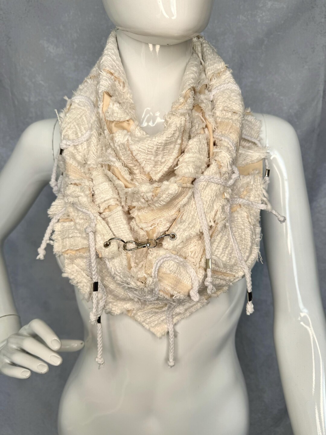 Scarf, Light Beige Knitted Ripped Scarf, Burning Man Accessory ...