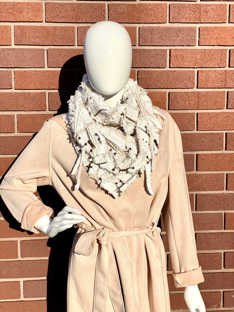 Light Beige Knitted Ripped Scarf With Bronze Crosses, Exclusive Design ...