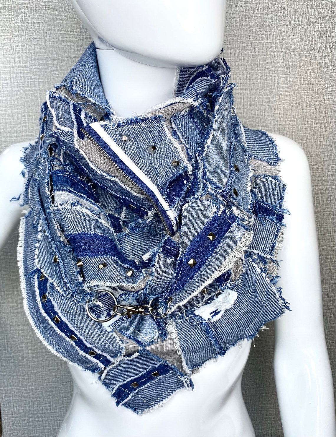 Denim Ripped Blue Scarf, Exclusive Design Scarf, Unisex, Distressed ...