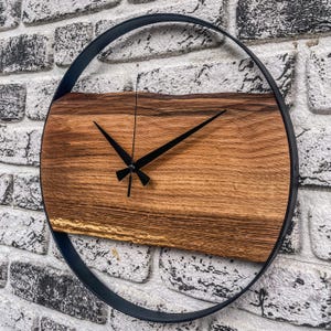 Handmade Oak Wood Wall Clock: Industrial Metal Hoop Decor - Etsy