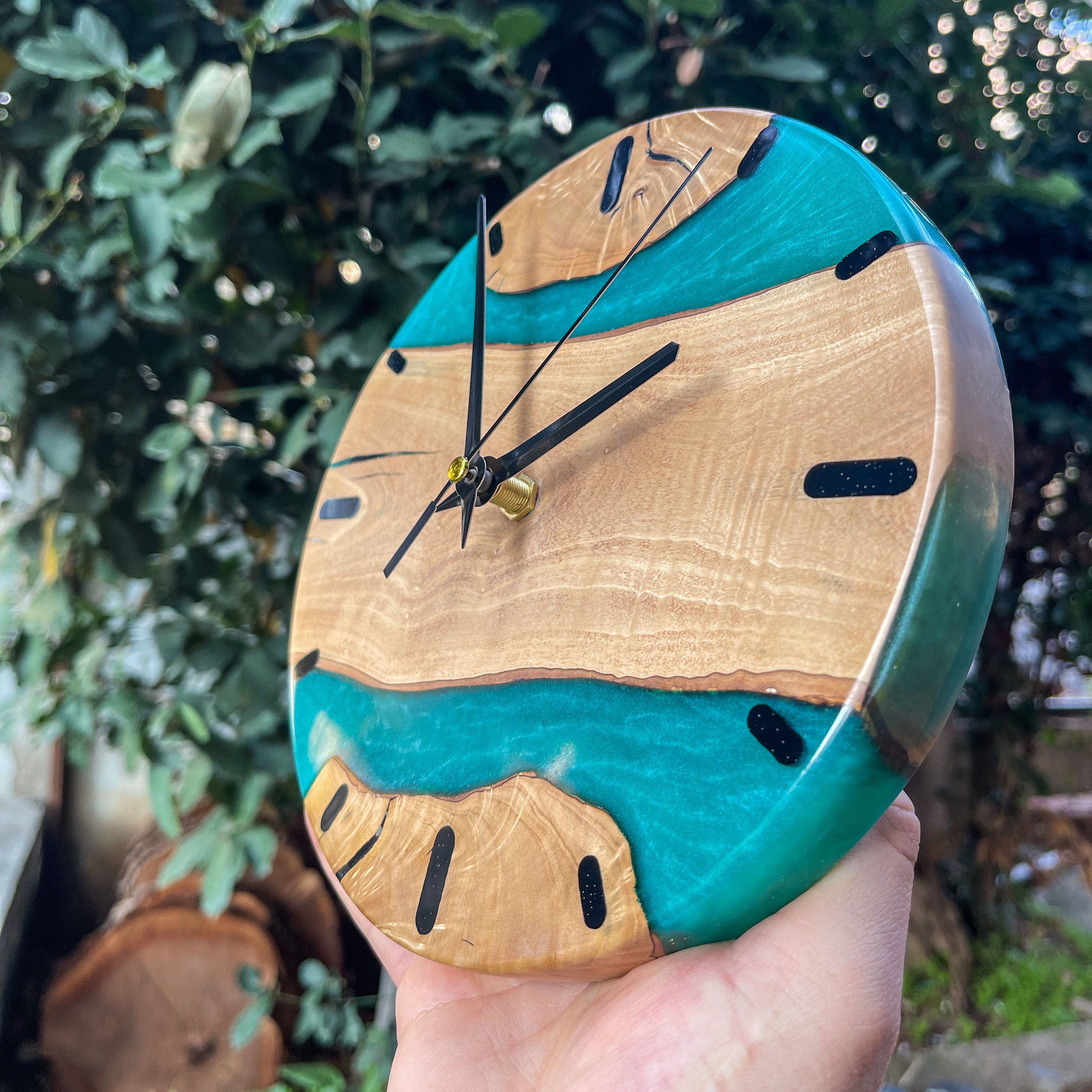 Olive Wood Wall Clock, Epoxy Wall Clock, Olive Wooden Wall Clock, Live ...