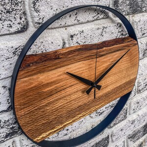Handmade Oak Wood Wall Clock: Industrial Metal Hoop Decor - Etsy