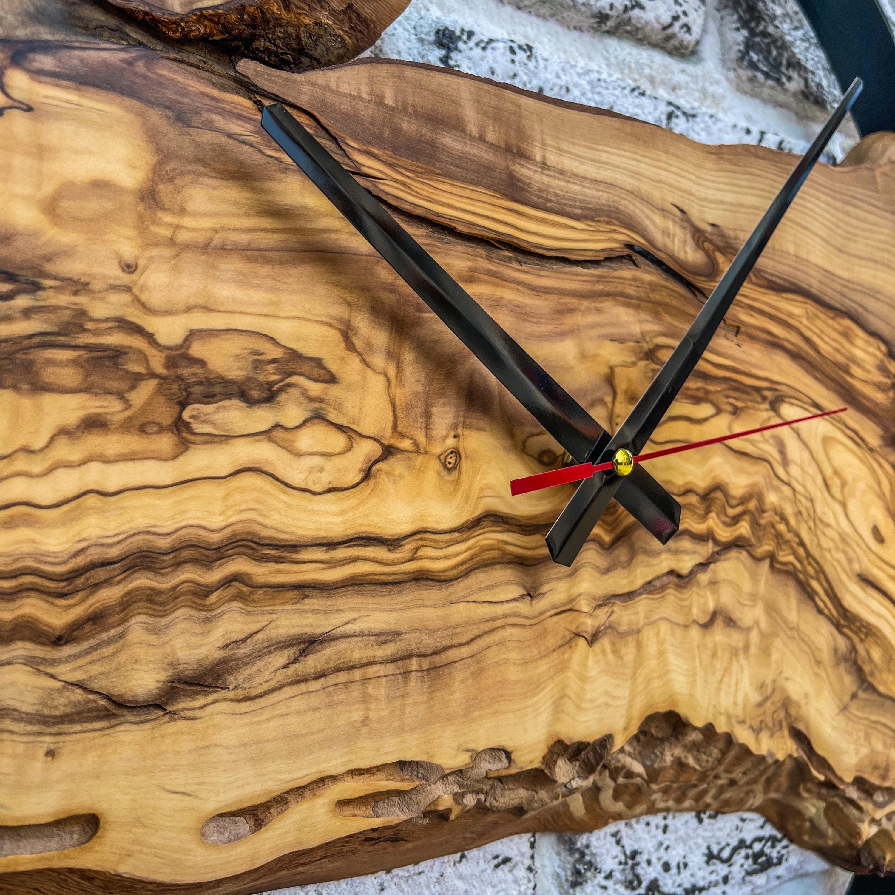 Handmade Olive Wood Wall Clock, Modern Iron Frame, Rustic Home Decor - Etsy