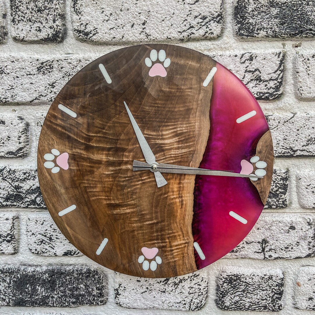 Cat Paw Epoxy Clock, Made to Order Resin Wood Wall Clock, Resin Clock ...