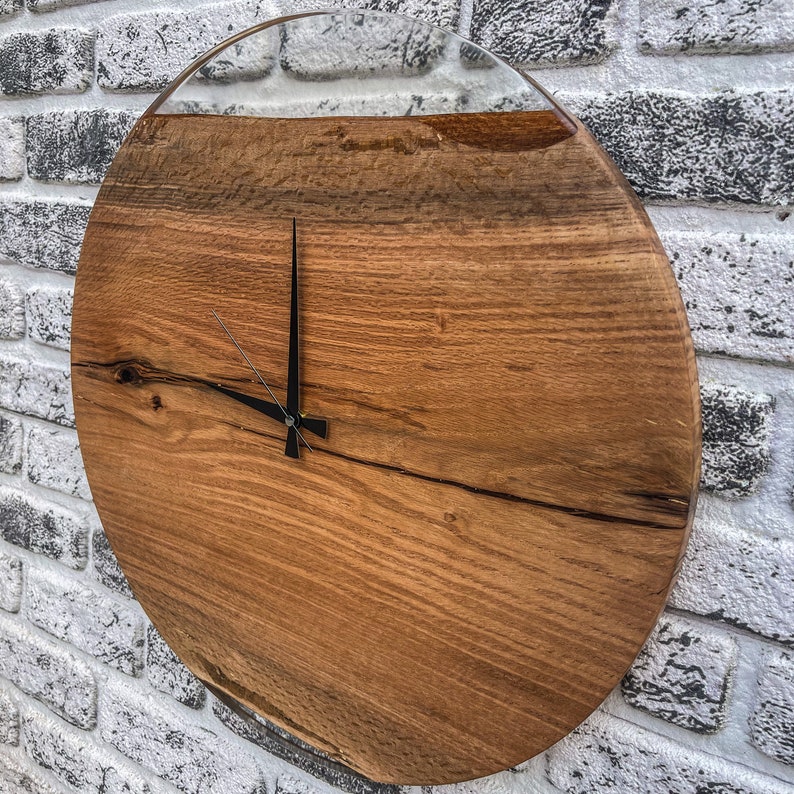 Natural Oak Wood & Clear Epoxy Wall Clock, Handmade - Etsy