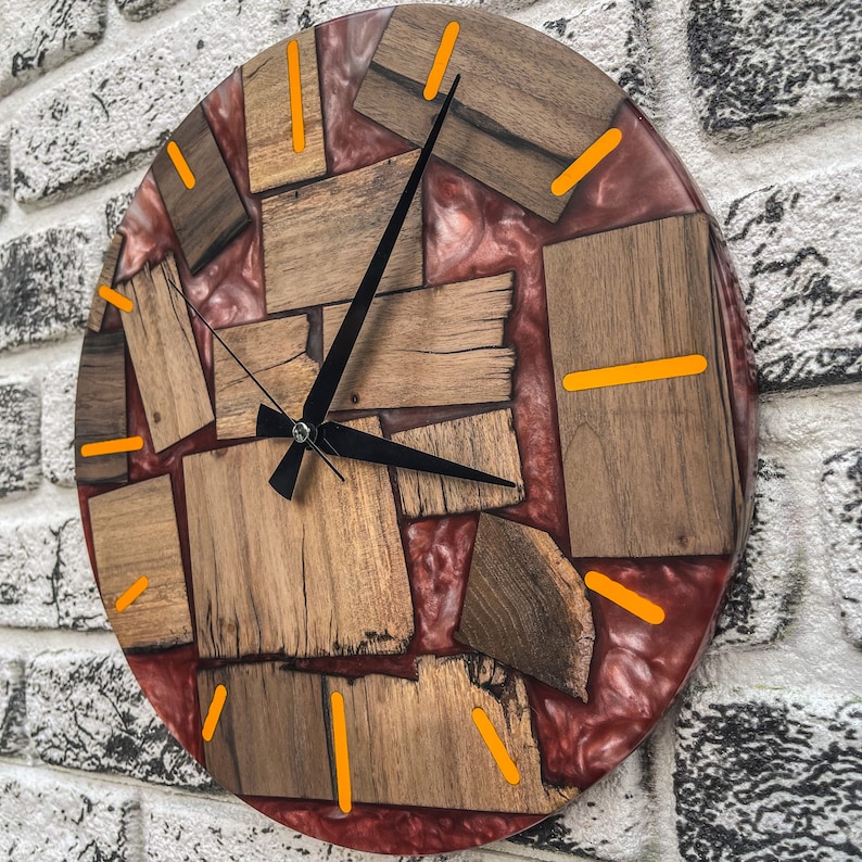 Custom Made Resin & Walnut Wood Wall Clock Unique Resin - Etsy
