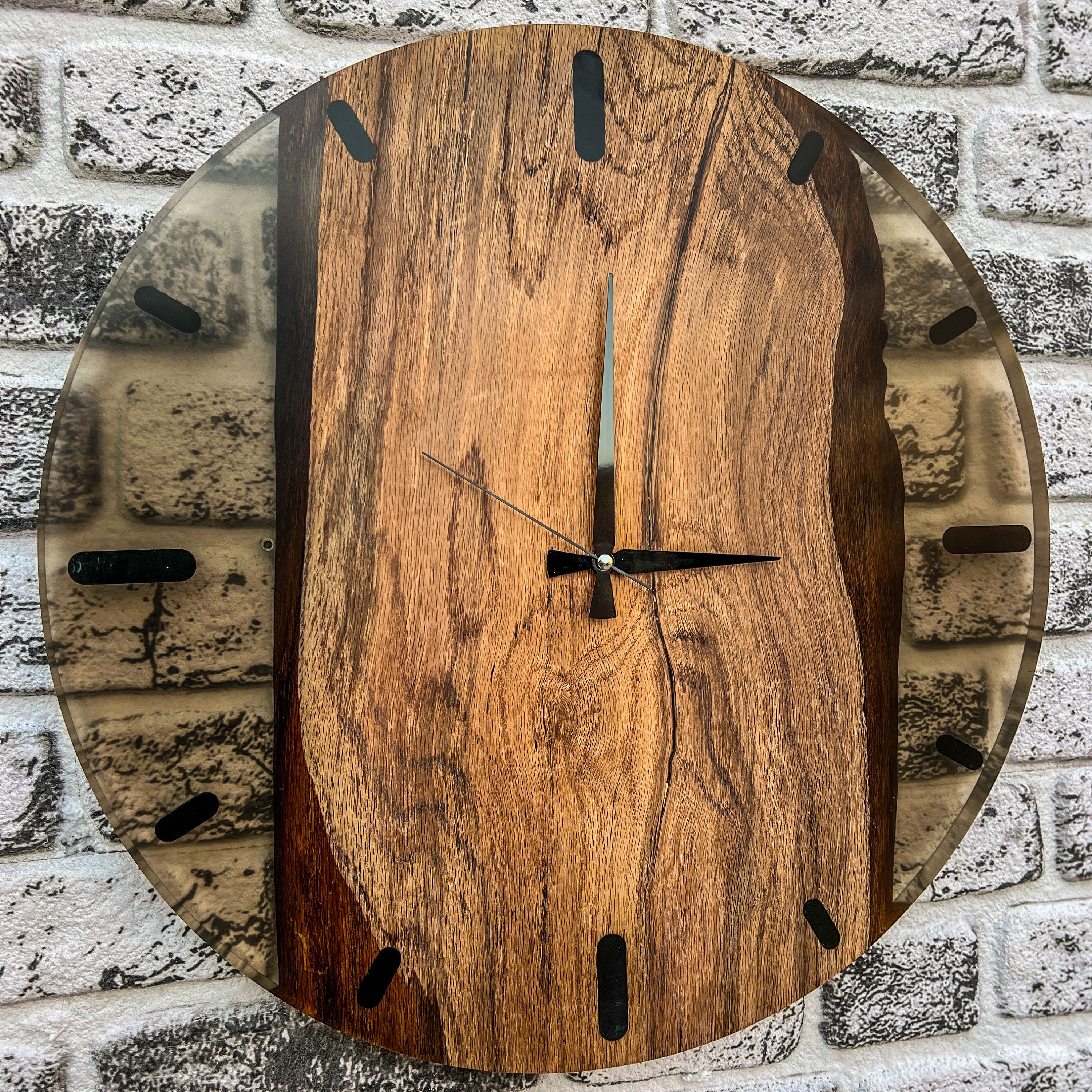 Large Oak Wood Wall Clock, Transparent Epoxy Resin - Etsy