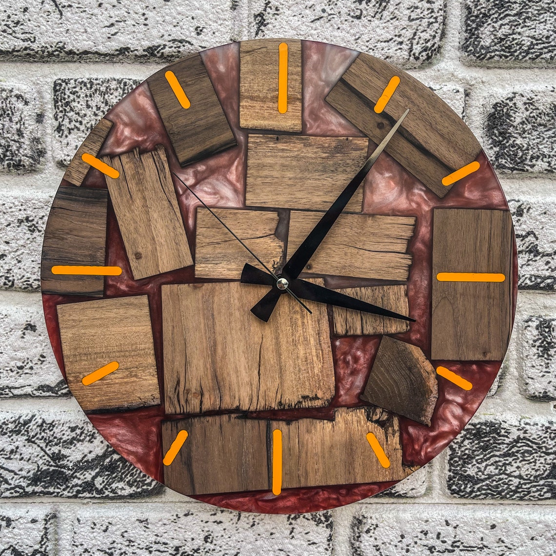 Custom Made Resin & Walnut Wood Wall Clock Unique Resin - Etsy
