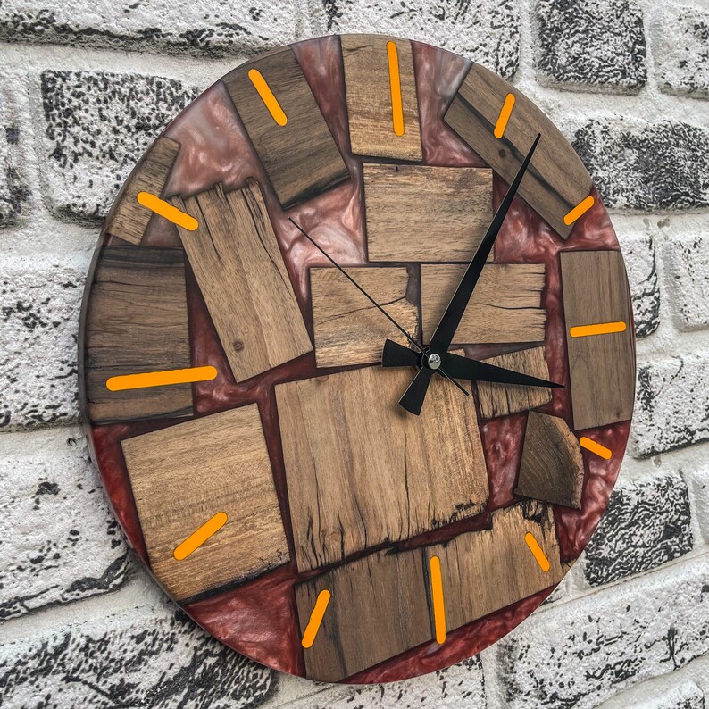 Custom Made Resin & Walnut Wood Wall Clock Unique Resin - Etsy