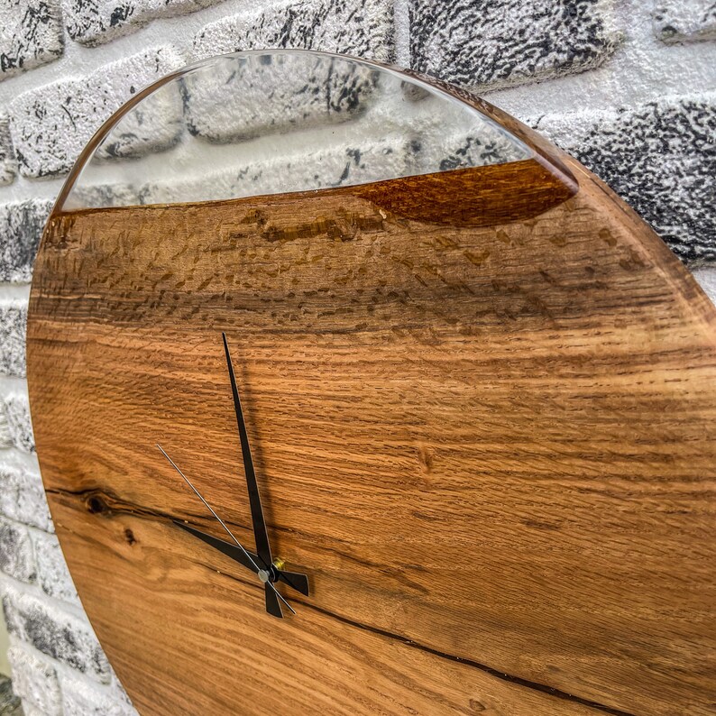 Natural Oak Wood & Clear Epoxy Wall Clock, Handmade - Etsy