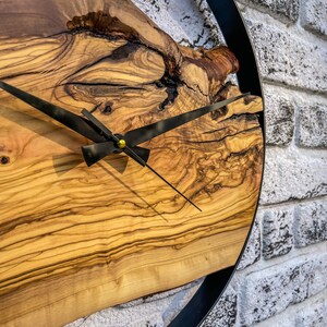 Olive Wood and Black Metal Hoop Wall Clock, Elegant and Modern Design ...
