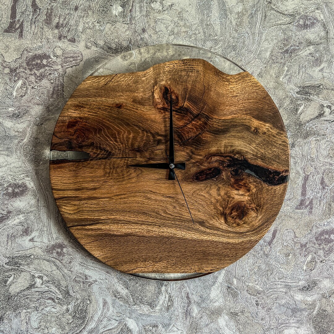 Oak Tree Wood Wall Clock, Transparent Epoxy Resin, Silent Quartz - Etsy