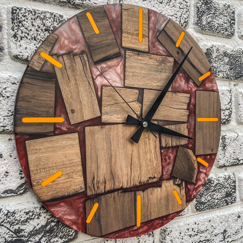 Custom Made Resin & Walnut Wood Wall Clock Unique Resin - Etsy