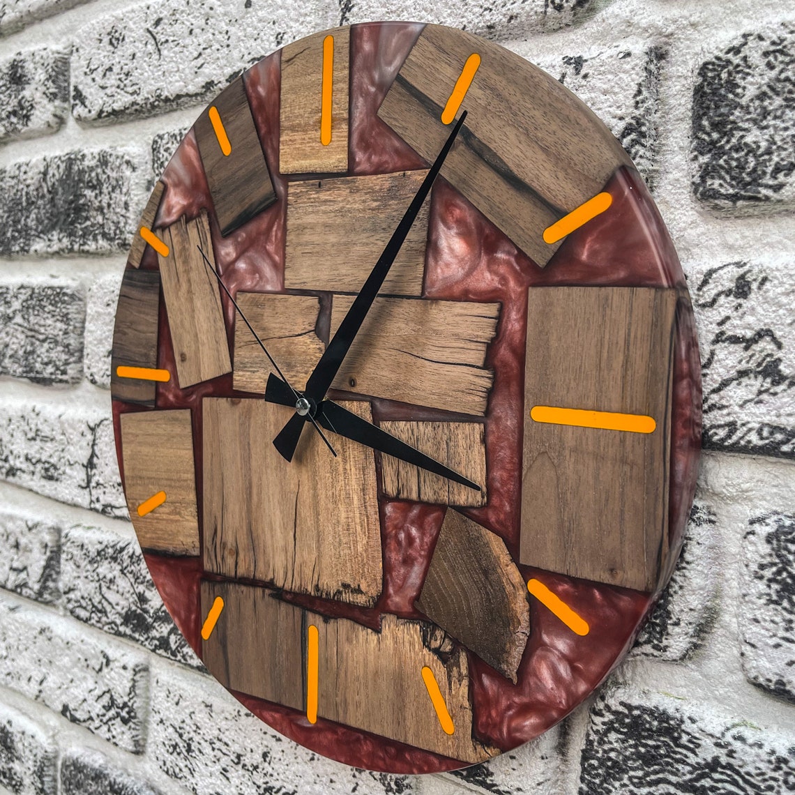 Custom Made Resin & Walnut Wood Wall Clock Unique Resin - Etsy