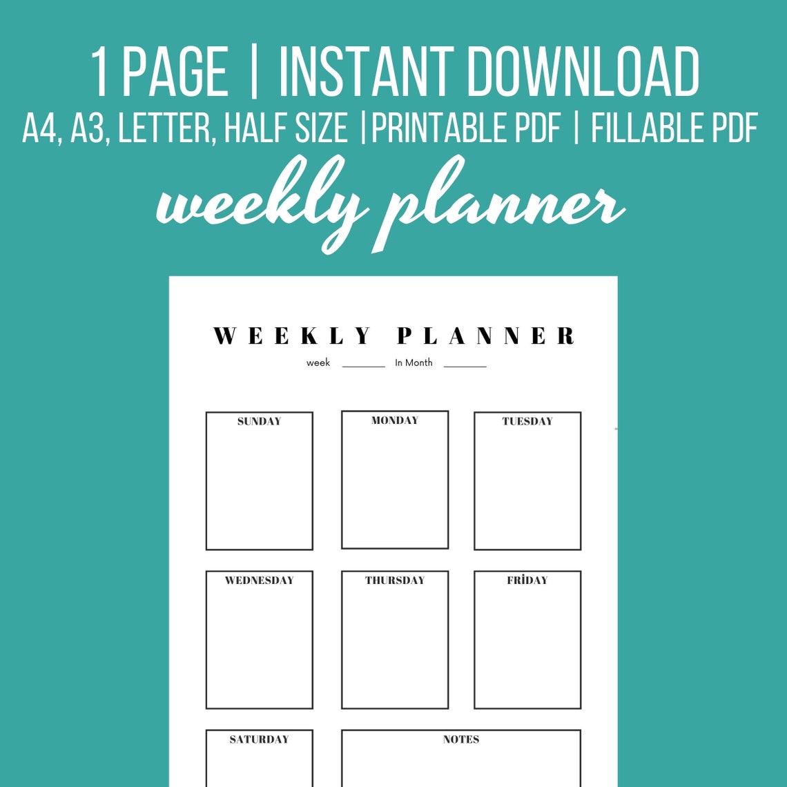 Minimalist Weekly Planner Printable Planner Fillable - Etsy