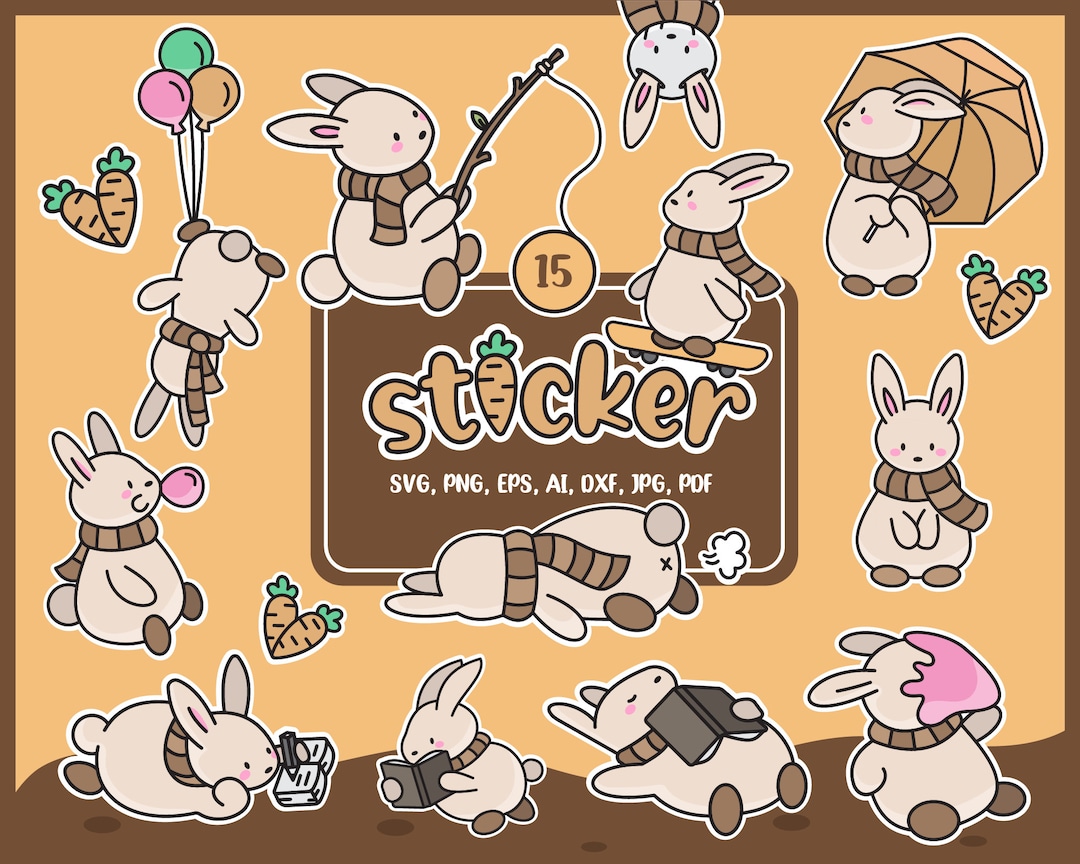 15 Cute Rabbit Sticker Bundle Printable PNG & SVG Stickers Digital ...