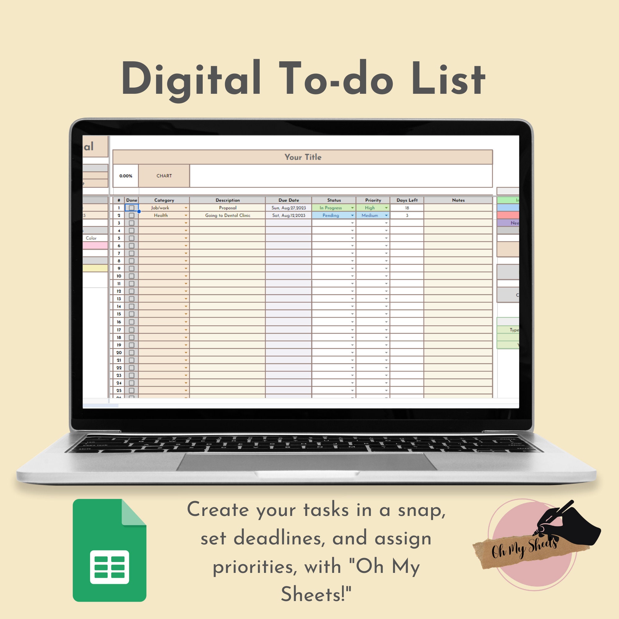 Digital To-do List, Spreadsheet To-do List, Task Planner, Digital ...