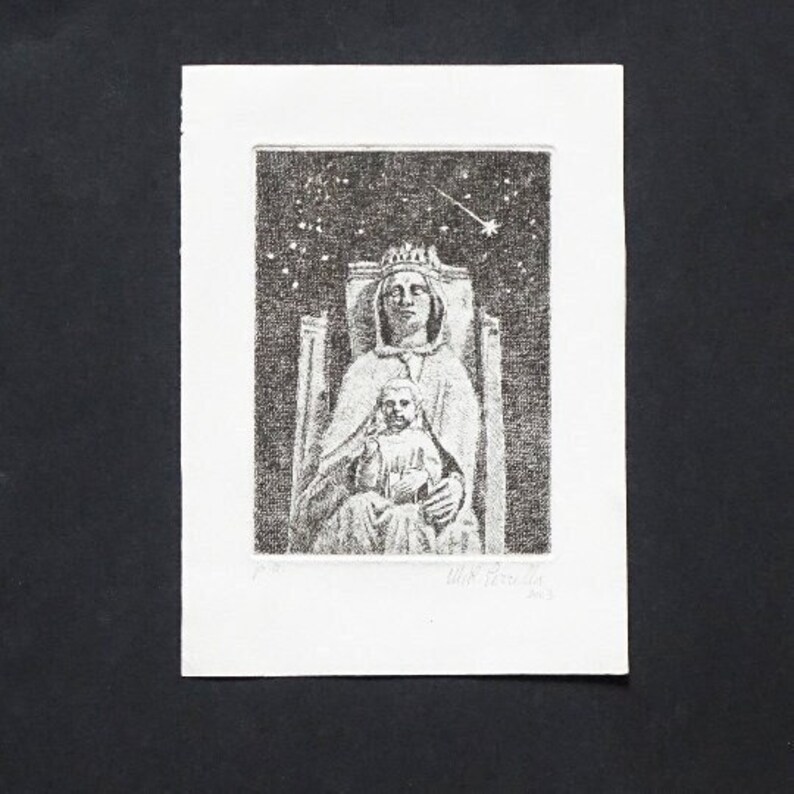 Holy Icon Mother Barge, Madonna With Child and Star, Etching on Copper ...