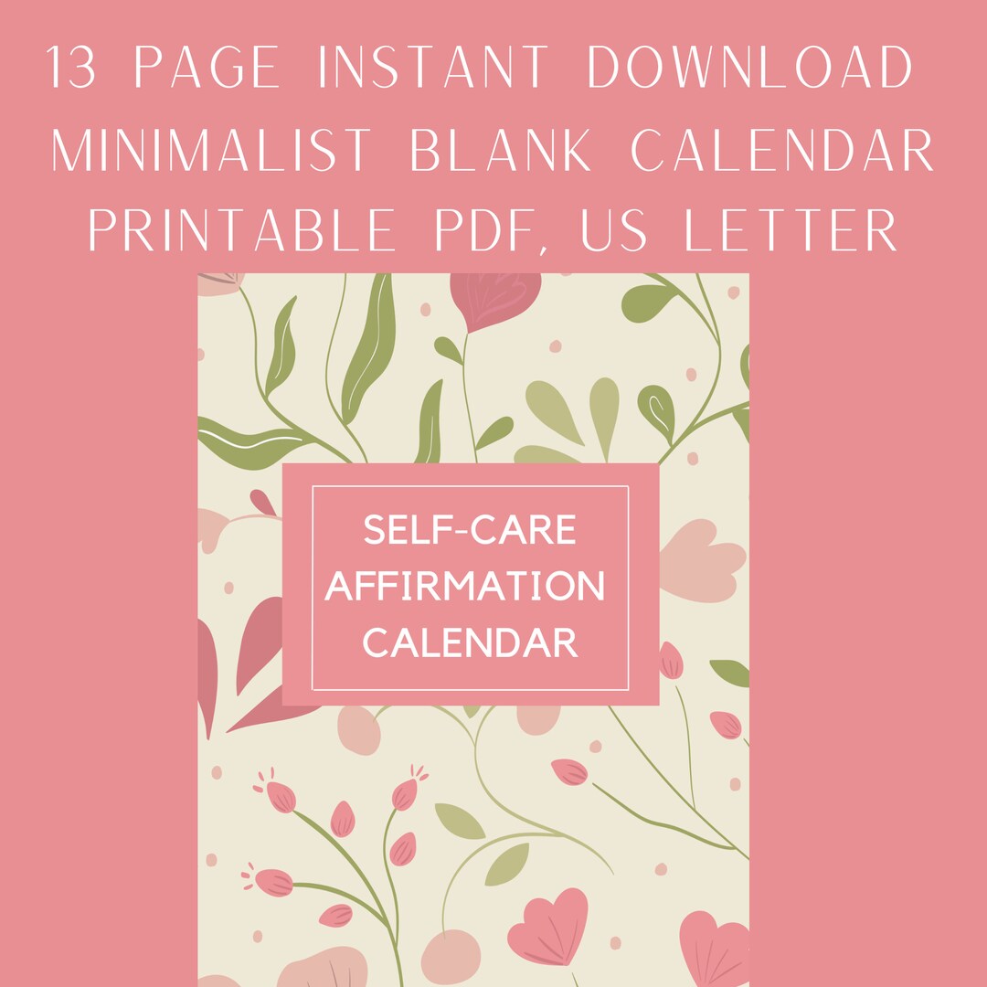 Printable Calendar, Affirmation Calendar, 12 Month Calendar, Minimalist ...